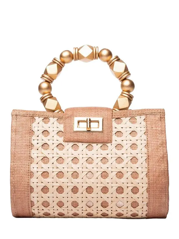 SOLI & SUN The Mila Rattan Woven Handbag - Tan & Gold