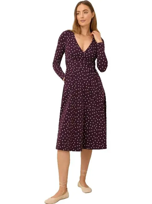 PACT Fit & Flare Wrap Dress - Berry Polka Dot