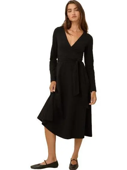 PACT Fit & Flare Wrap Dress - Black