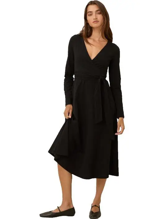 PACT Fit & Flare Wrap Dress - Black