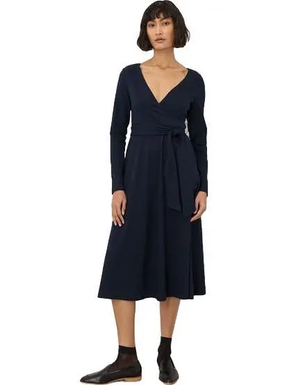 PACT Fit & Flare Wrap Dress - Navy