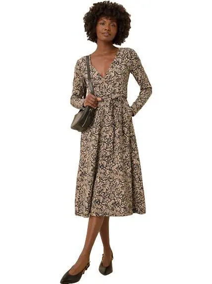 PACT Fit & Flare Wrap Dress - Paisley Blossoms Black