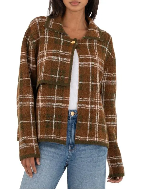 Kut From The Kloth Gemma Plaid Sweater Jacket - Brown