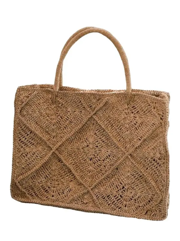 Pink Haley Kylie Crochet Raffia Tote Bag - Natural