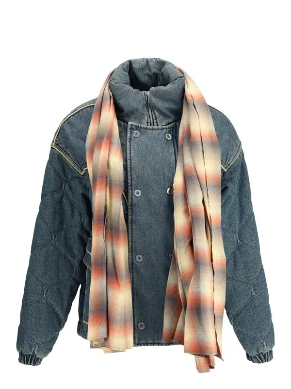 MARBELL Denim Scarf Down Jacket - Blue