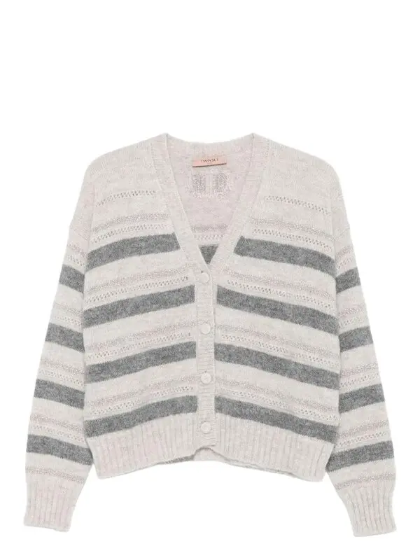 TWINSET Striped Button-front Sweater - Grey