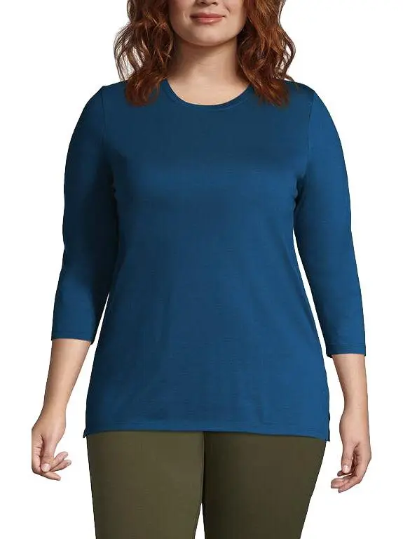 LANDS' END Supima Cotton 3/4 Sleeve Tunic - Baltic Teal