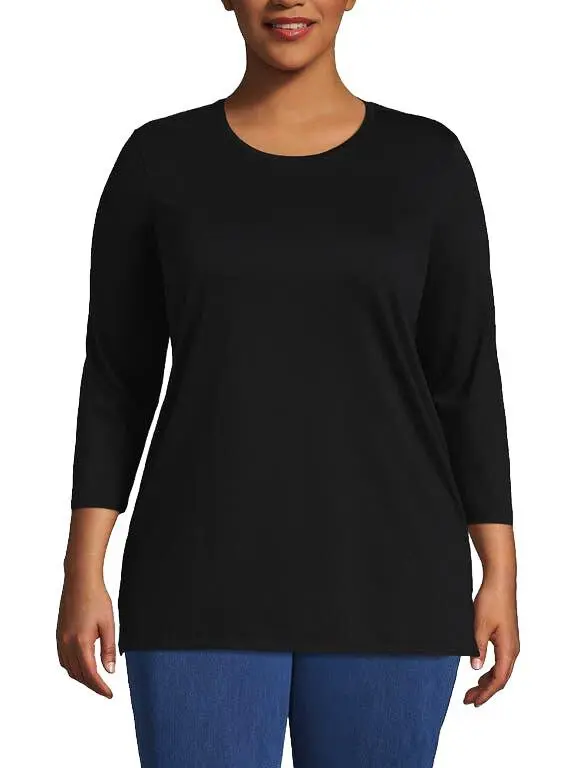 LANDS' END Supima Cotton 3/4 Sleeve Tunic - Black