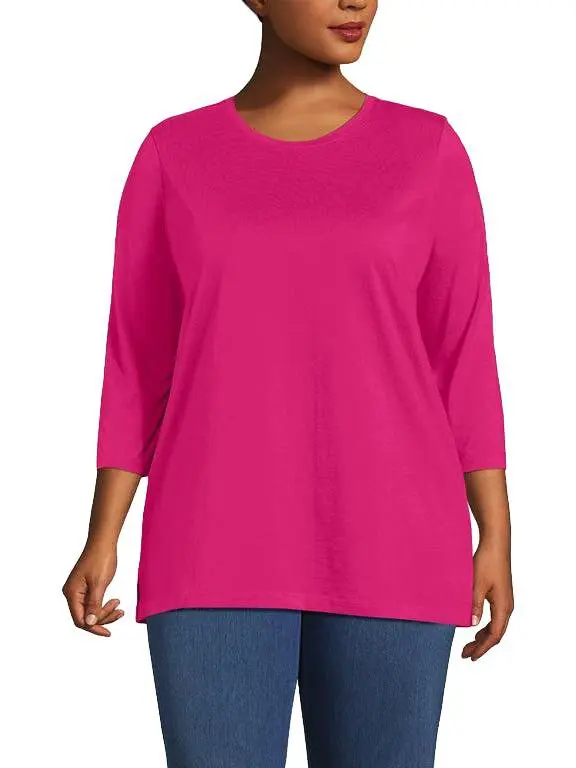 LANDS' END Supima Cotton 3/4 Sleeve Tunic - Cherry Fuchsia