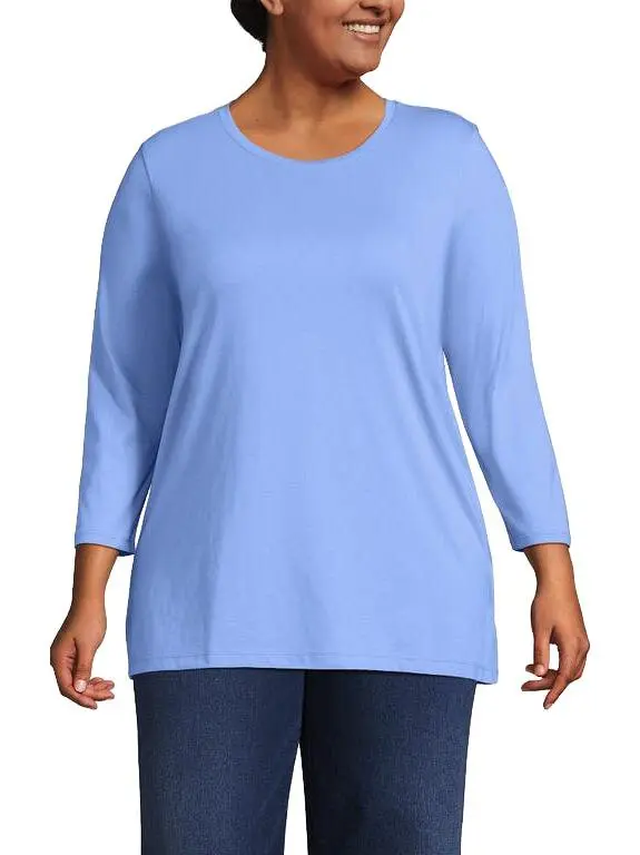 LANDS' END Supima Cotton 3/4 Sleeve Tunic - Clear Blue Sky