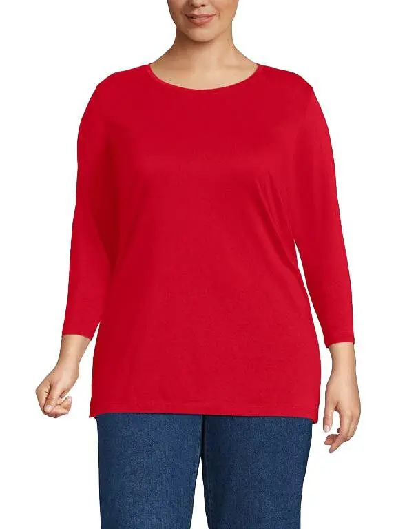 LANDS' END Supima Cotton 3/4 Sleeve Tunic - Compass Red