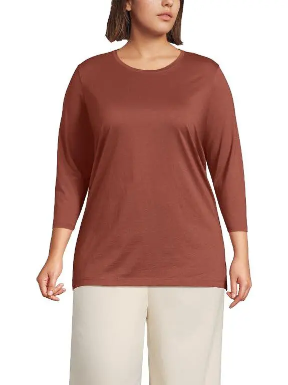 LANDS' END Supima Cotton 3/4 Sleeve Tunic - Earthen Clay