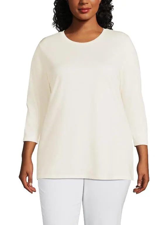 LANDS' END Supima Cotton 3/4 Sleeve Tunic - Fresh Ivory