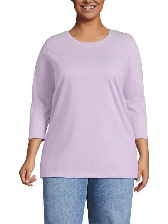 LANDS' END Supima Cotton 3/4 Sleeve Tunic - Light Violet Heather