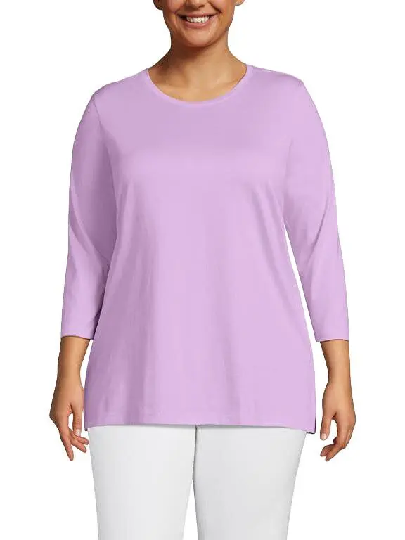 LANDS' END Supima Cotton 3/4 Sleeve Tunic - Lilac Breeze