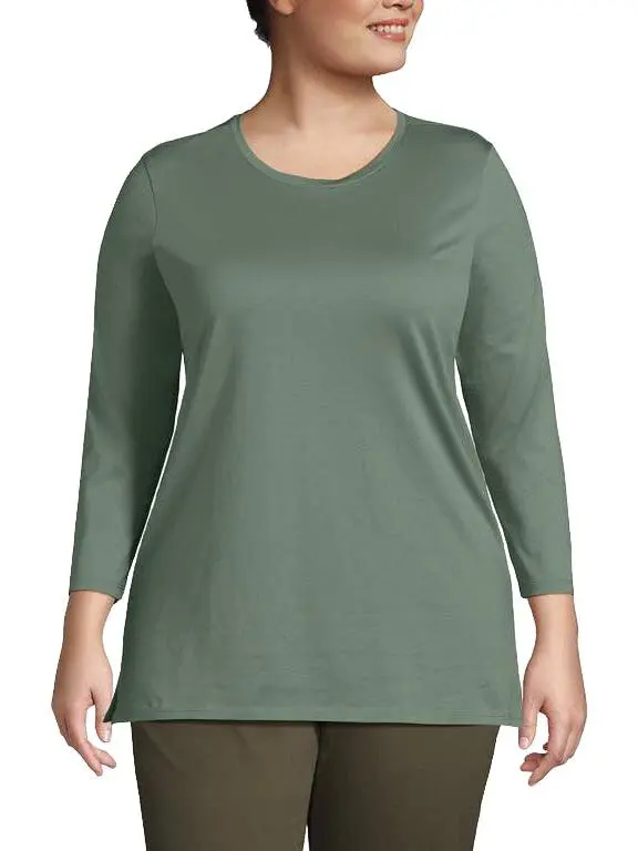 LANDS' END Supima Cotton 3/4 Sleeve Tunic - Lily Pad Green