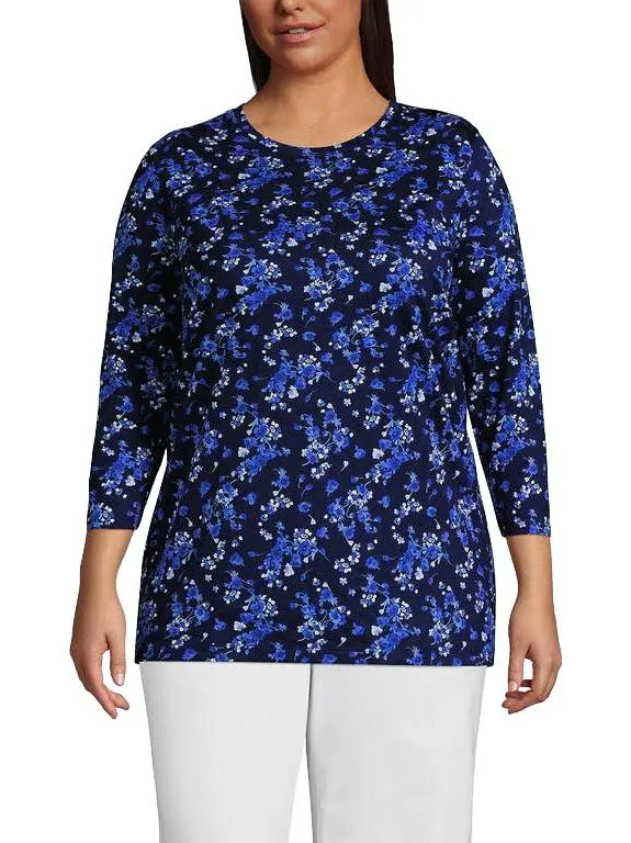 LANDS' END Supima Cotton 3/4 Sleeve Tunic - Midnight Sky Poetic Floral