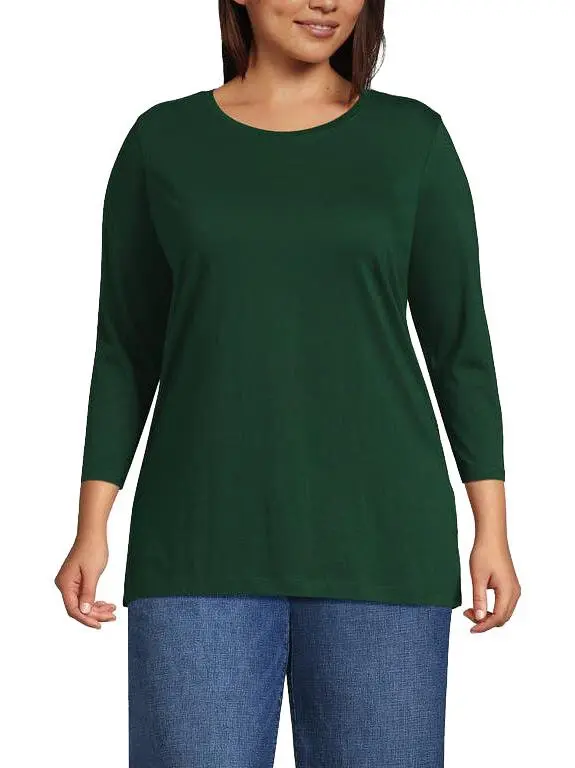 LANDS' END Supima Cotton 3/4 Sleeve Tunic - Pine Valley