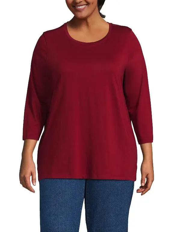 LANDS' END Supima Cotton 3/4 Sleeve Tunic - Regal Garnet