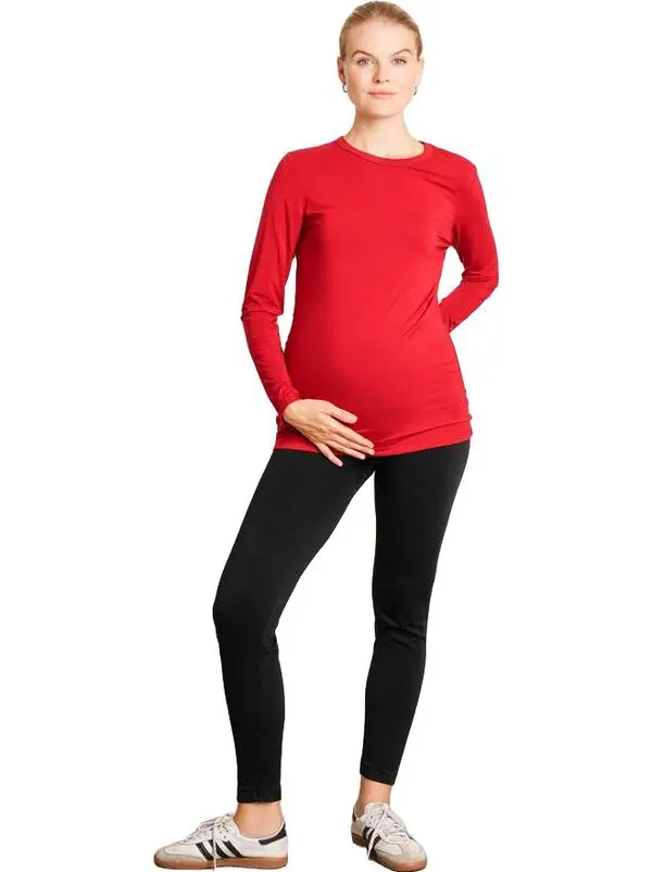 NOM MATERNITY Liv Long Sleeve Maternity Crew Neck Tee - Merlot