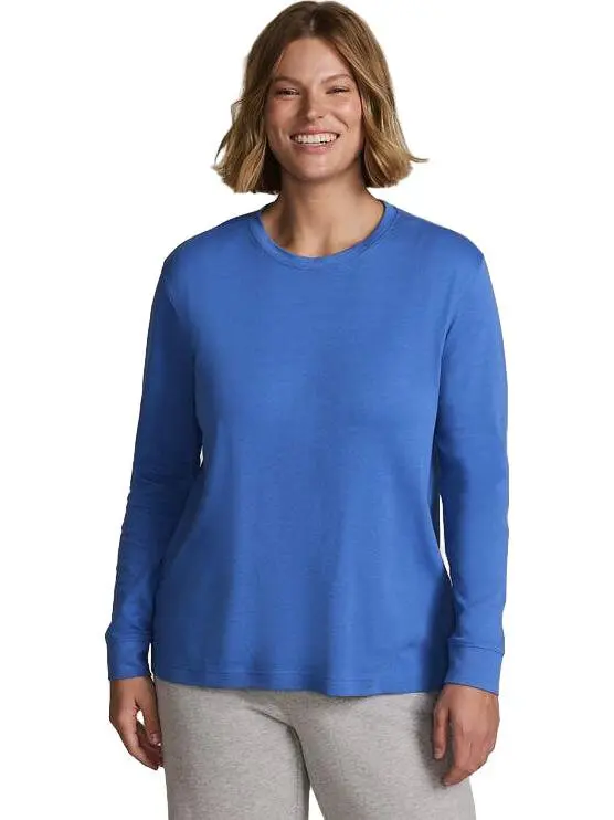 LANDS' END Cotton Relaxed Long-sleeve Crewneck T-shirt - Muted Cobalt Blue