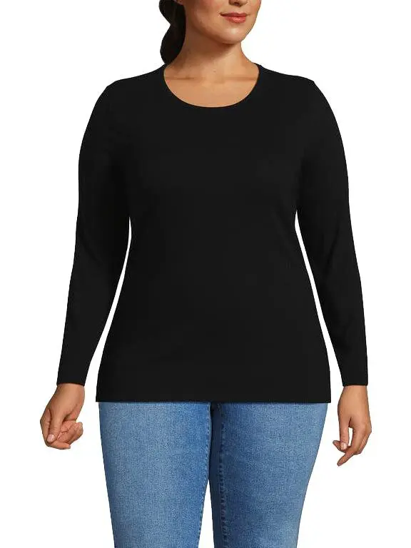 LANDS' END Cotton Rib Knit T-shirt - Black