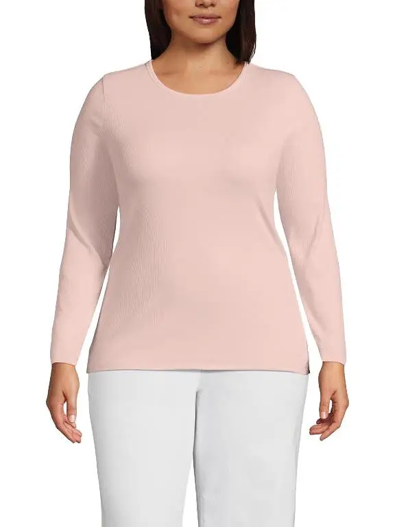 LANDS' END Cotton Rib Knit T-shirt - Soft Blush