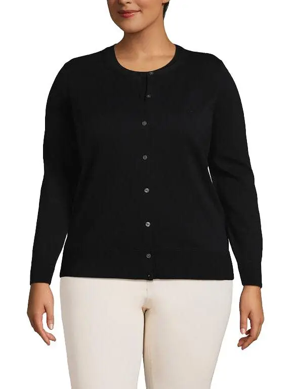 LANDS' END Fine Gauge Cotton Cardigan Sweater - Black