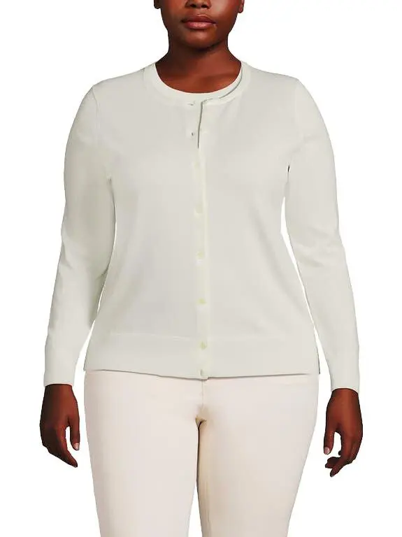 LANDS' END Fine Gauge Cotton Cardigan Sweater - Ivory