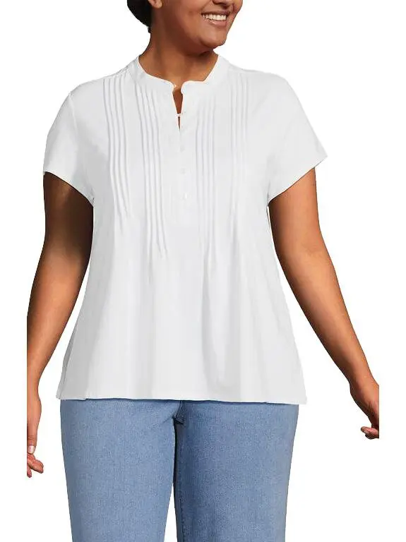 LANDS' END Lightweight Jersey Pintuck Blouse - White