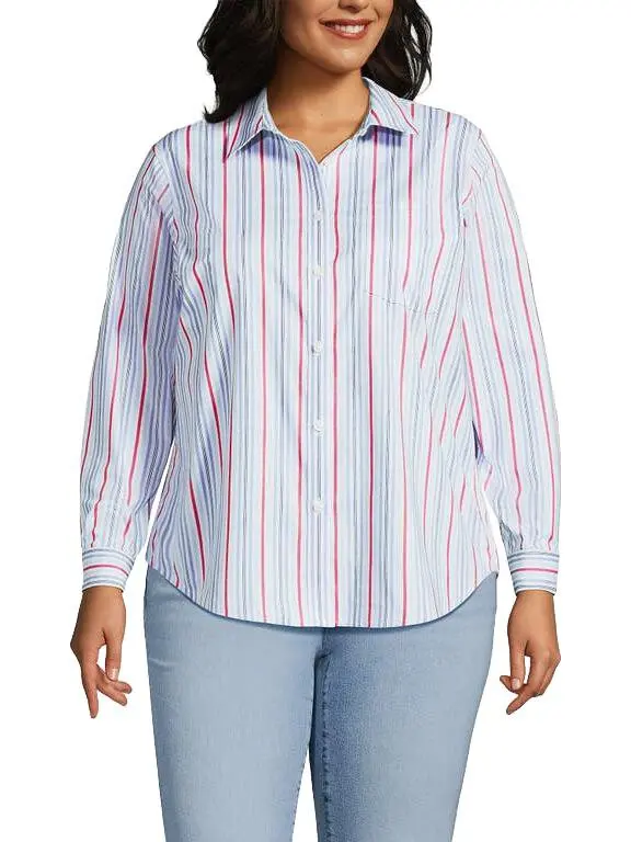 LANDS' END Cooling Button-front Shirt - Bermuda Blue Multi Stripe