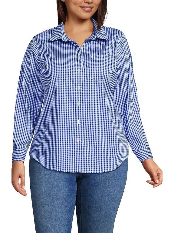 LANDS' END Cooling Button-front Shirt - Blue Breeze Gingham