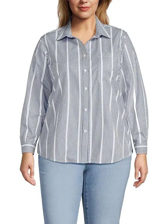 LANDS' END Cooling Button-front Shirt - Deep Sea Navy Decade Stripe