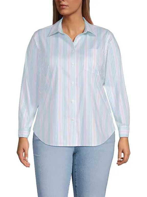 LANDS' END Cooling Button-front Shirt - Frosted Green Multi Stripe