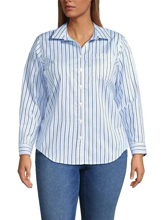 LANDS' END Cooling Button-front Shirt - Navy/blue Sky Double Stripe