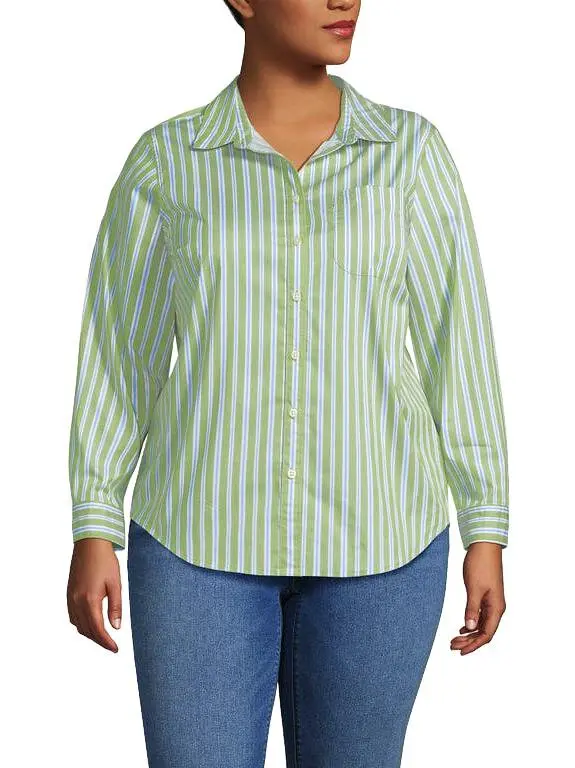 LANDS' END Cooling Button-front Shirt - Winter Pear Uneven Stripe