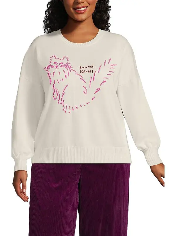 LANDS' END Drifter Jersey Crewneck Sweater - Sunday Scaries/ivory