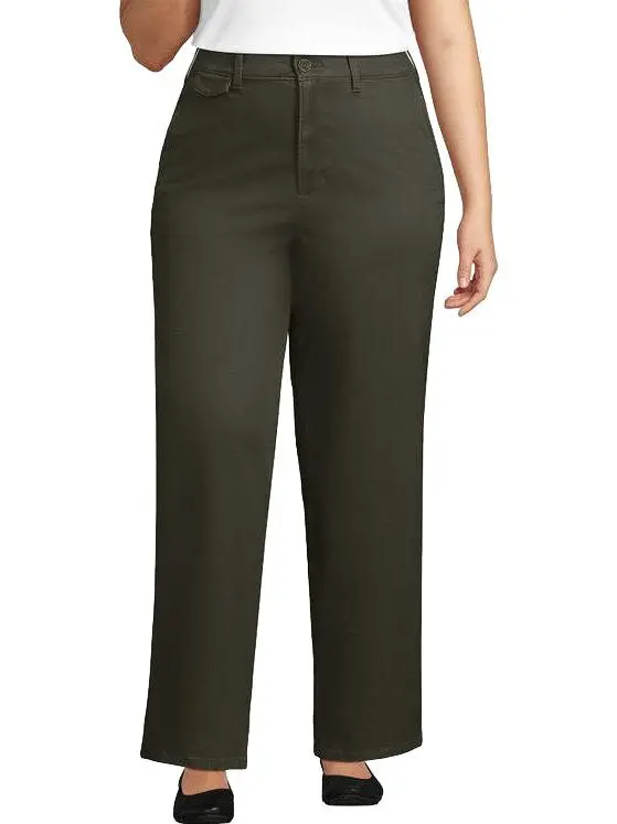 LANDS' END Chino High-rise Straight-leg Trousers - Forest Moss
