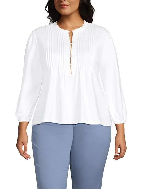 LANDS' END Lightweight Jersey Pintuck Top - White