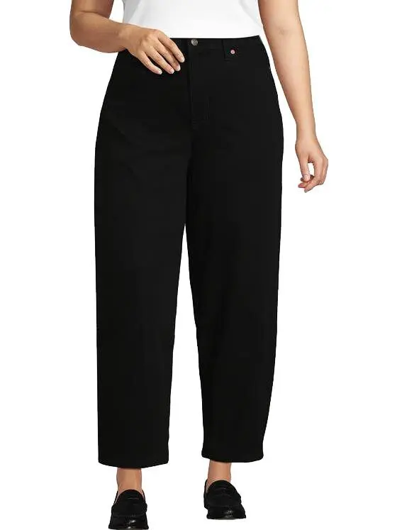 LANDS' END Denim High-rise Barrel Leg Ankle Jeans - Black