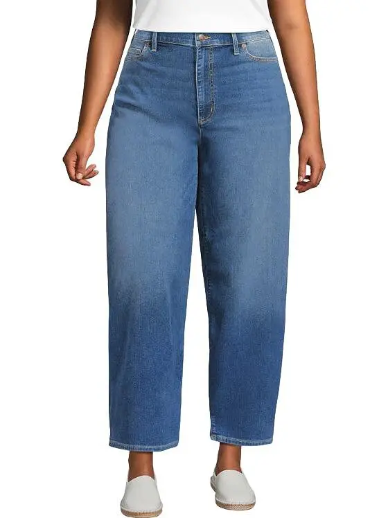 LANDS' END Denim High-rise Barrel Leg Ankle Jeans - Indigo Tide Blue