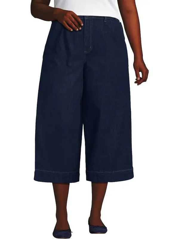 LANDS' END Denim Mid-rise Wide Leg Culotte Jeans - River Rinse