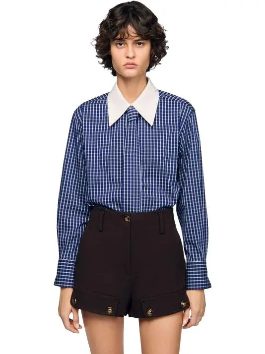 Sandro Checkered Shirt With Removable Tie - Blue/black