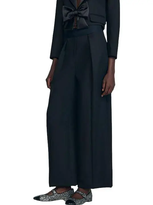 Sandro Wide-leg Wool Trousers - Black