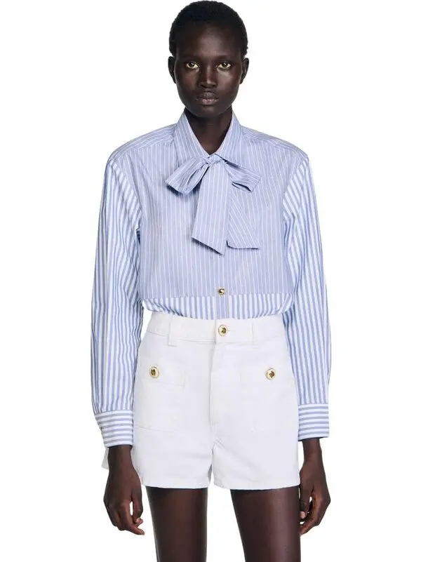 Sandro Striped Shirt With Removable Tie - Blu/white
