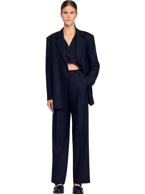 Sandro Striped Rhinestone Suit Jacket - Navy Blue