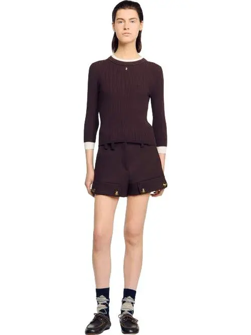 Sandro 2-in-1 Rib Knit Sweater - Brown