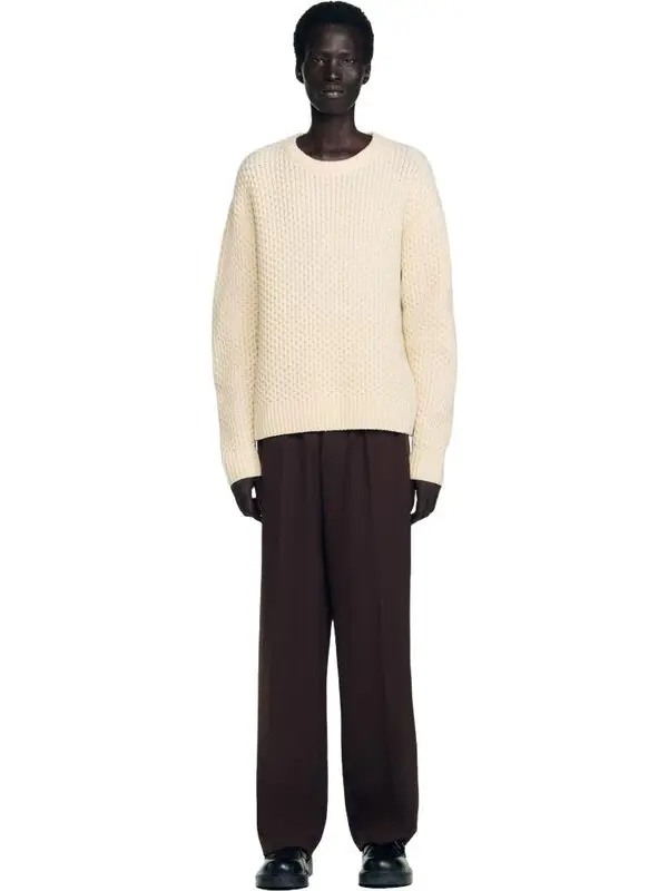 Sandro Honeycomb Stitch Wool Sweater - Off White
