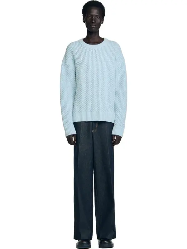 Sandro Honeycomb Stitch Wool Sweater - Sky Blue