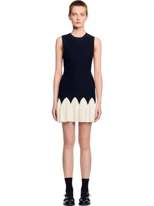 Sandro Two-tone Knit Mini Dress - Black/ecru